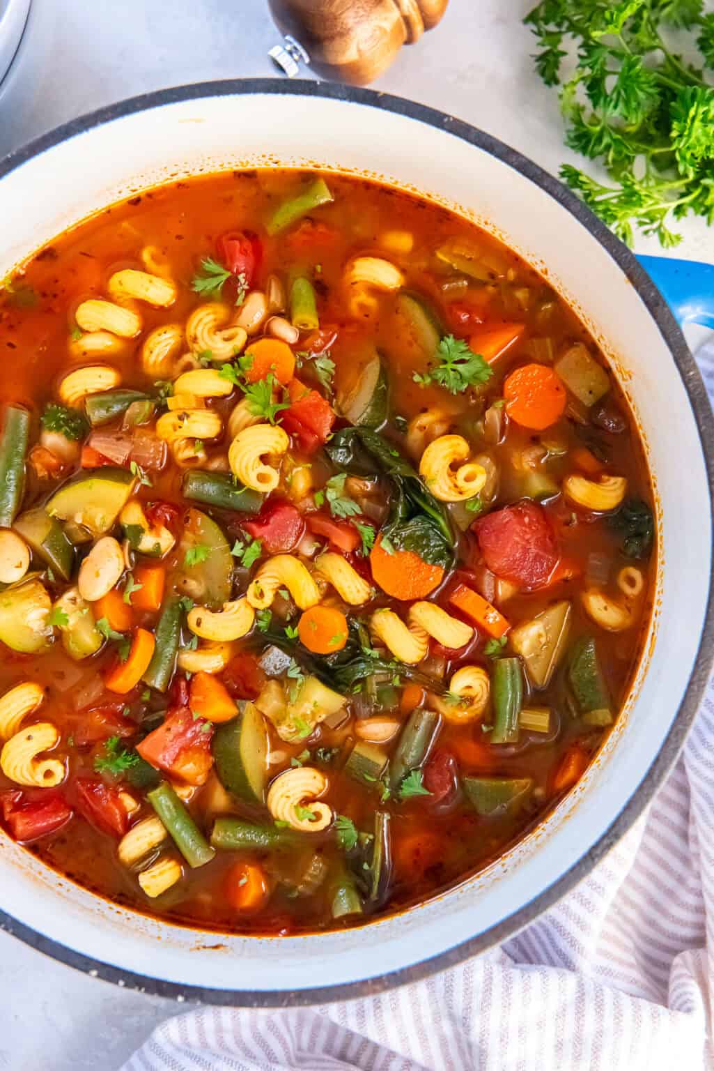 Vegetable White Bean Protein Pasta Soup